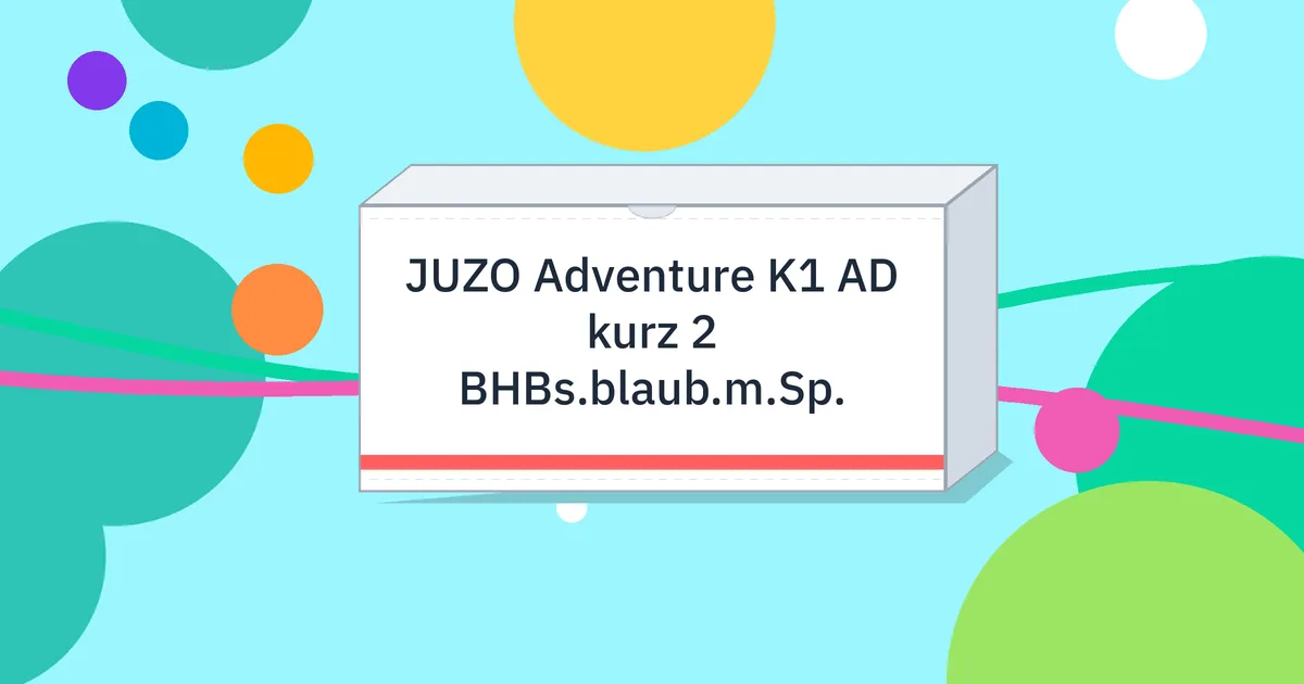 Symbolbild: Packung mit der Aufschrift JUZO Adventure K1 AD kurz 2 BHBs.blaub.m.Sp. (PZN 16345474) – Verfügbarkeit und Bezug in Apotheken in Frankfurt am Main