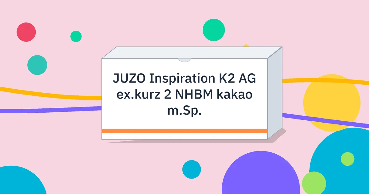 Symbolbild: Packung mit der Aufschrift JUZO Inspiration K2 AG ex.kurz 2 NHBM kakao m.Sp. (PZN 14924280) – Verfügbarkeit und Bezug in Apotheken in Frankfurt am Main
