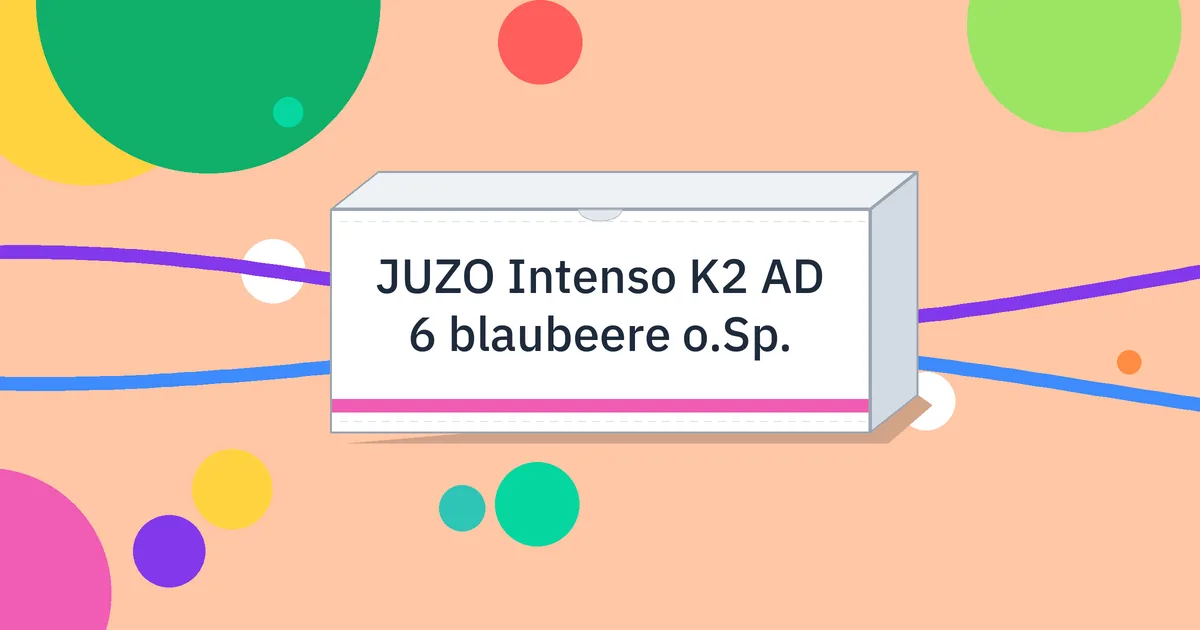 Symbolbild: Packung mit der Aufschrift JUZO Intenso K2 AD 6 blaubeere o.Sp. (PZN 18616960) – Verfügbarkeit und Bezug in Apotheken in Frankfurt am Main