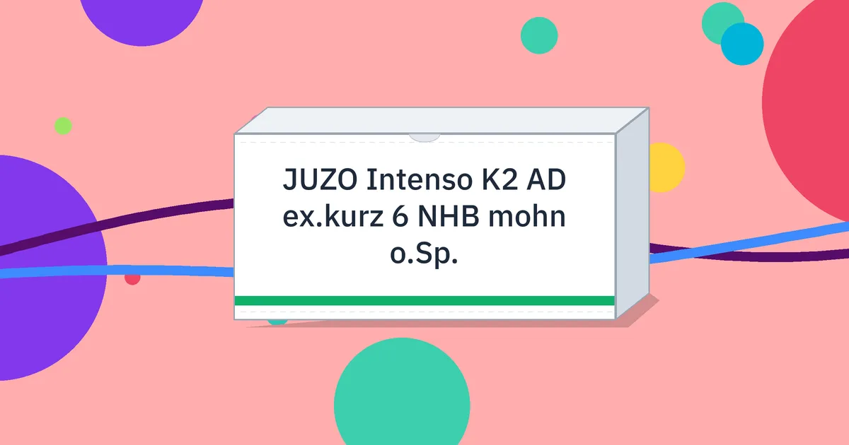Symbolbild: Packung mit der Aufschrift JUZO Intenso K2 AD ex.kurz 6 NHB mohn o.Sp. (PZN 18622340) – Verfügbarkeit und Bezug in Apotheken in Frankfurt am Main