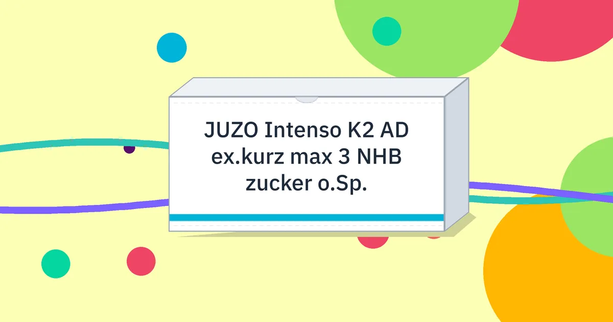 Symbolbild: Packung mit der Aufschrift JUZO Intenso K2 AD ex.kurz max 3 NHB zucker o.Sp. (PZN 18620708) – Verfügbarkeit und Bezug in Apotheken in Frankfurt am Main