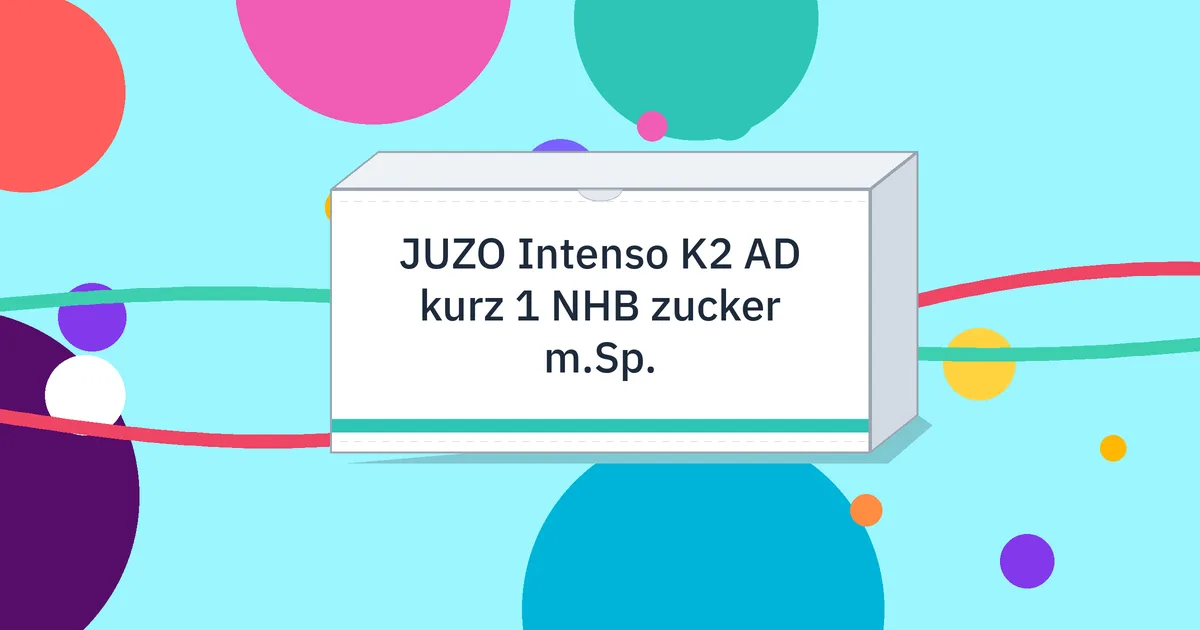 Symbolbild: Packung mit der Aufschrift JUZO Intenso K2 AD kurz 1 NHB zucker m.Sp. (PZN 18610704) – Verfügbarkeit und Bezug in Apotheken in Frankfurt am Main