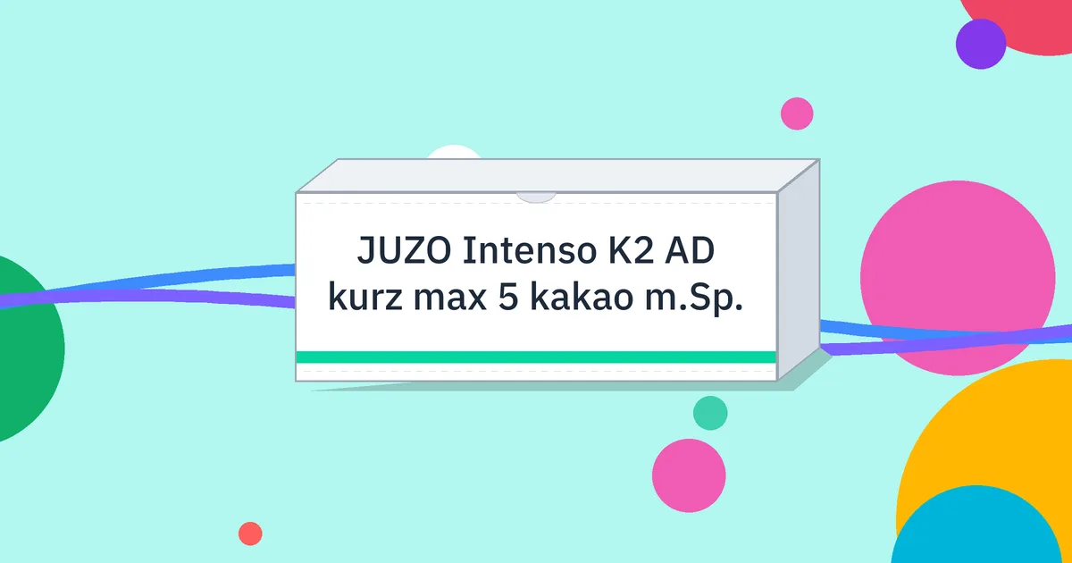 Symbolbild: Packung mit der Aufschrift JUZO Intenso K2 AD kurz max 5 kakao m.Sp. (PZN 18608943) – Verfügbarkeit und Bezug in Apotheken in Frankfurt am Main