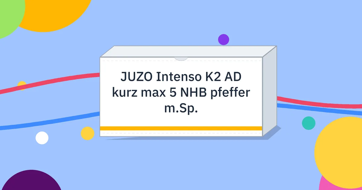Symbolbild: Packung mit der Aufschrift JUZO Intenso K2 AD kurz max 5 NHB pfeffer m.Sp. (PZN 18612040) – Verfügbarkeit und Bezug in Apotheken in Frankfurt am Main