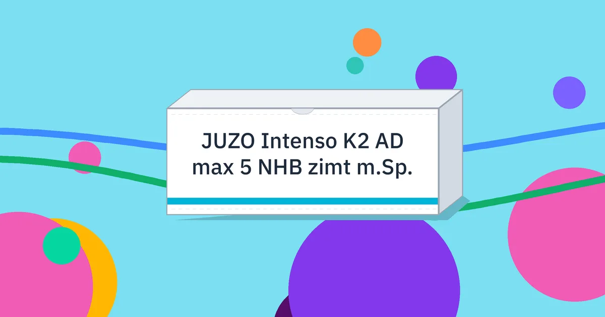 Symbolbild: Packung mit der Aufschrift JUZO Intenso K2 AD max 5 NHB zimt m.Sp. (PZN 18612695) – Verfügbarkeit und Bezug in Apotheken in Frankfurt am Main