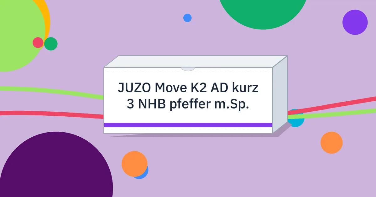 Symbolbild: Packung mit der Aufschrift JUZO Move K2 AD kurz 3 NHB pfeffer m.Sp. (PZN 16340005) – Verfügbarkeit und Bezug in Apotheken in Frankfurt am Main