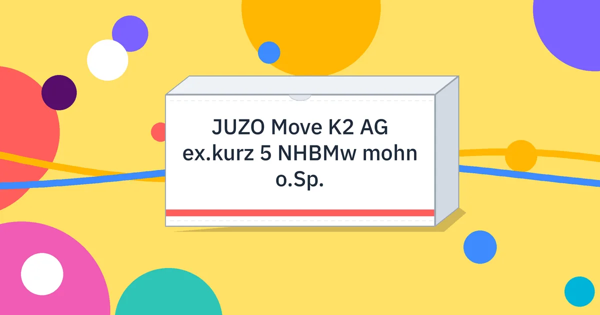 Symbolbild: Packung mit der Aufschrift JUZO Move K2 AG ex.kurz 5 NHBMw mohn o.Sp. (PZN 18565122) – Verfügbarkeit und Bezug in Apotheken in Frankfurt am Main