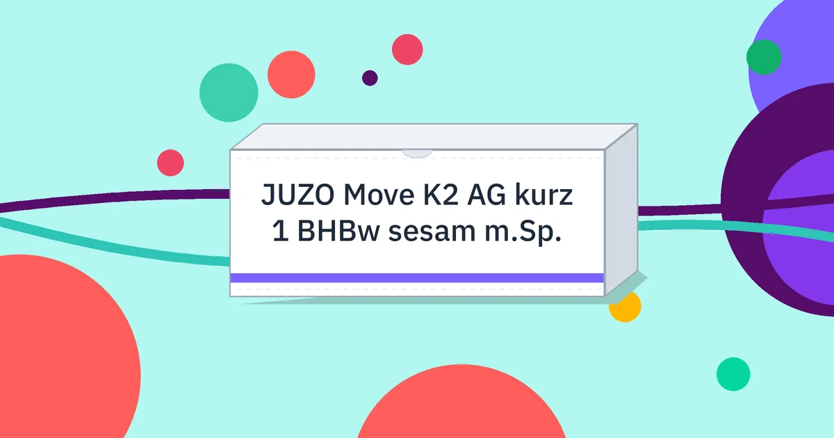 Symbolbild: Packung mit der Aufschrift JUZO Move K2 AG kurz 1 BHBw sesam m.Sp. (PZN 18528434) – Verfügbarkeit und Bezug in Apotheken in Frankfurt am Main