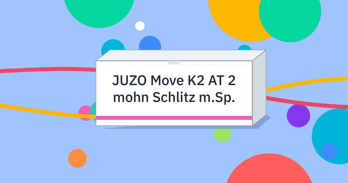 Symbolbild: Packung mit der Aufschrift JUZO Move K2 AT 2 mohn Schlitz m.Sp. (PZN 20668906) – Verfügbarkeit und Bezug in Apotheken in Frankfurt am Main