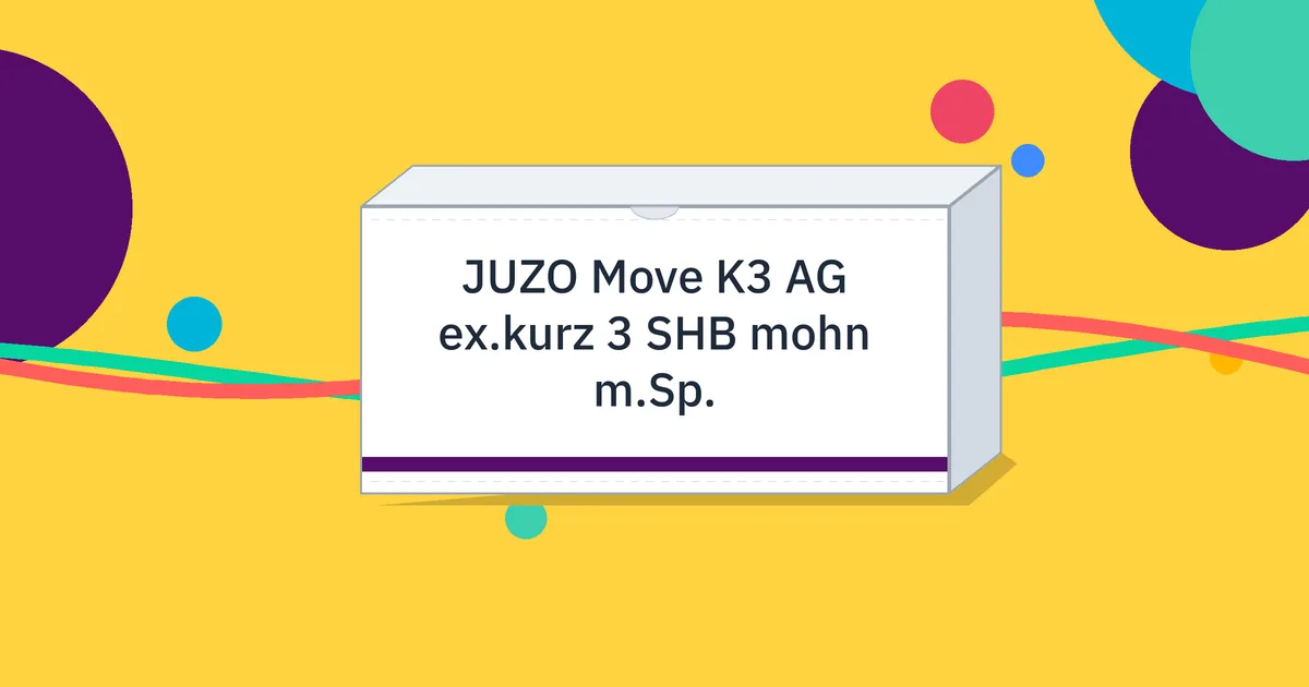 Symbolbild: Packung mit der Aufschrift JUZO Move K3 AG ex.kurz 3 SHB mohn m.Sp. (PZN 18595241) – Verfügbarkeit und Bezug in Apotheken in Frankfurt am Main
