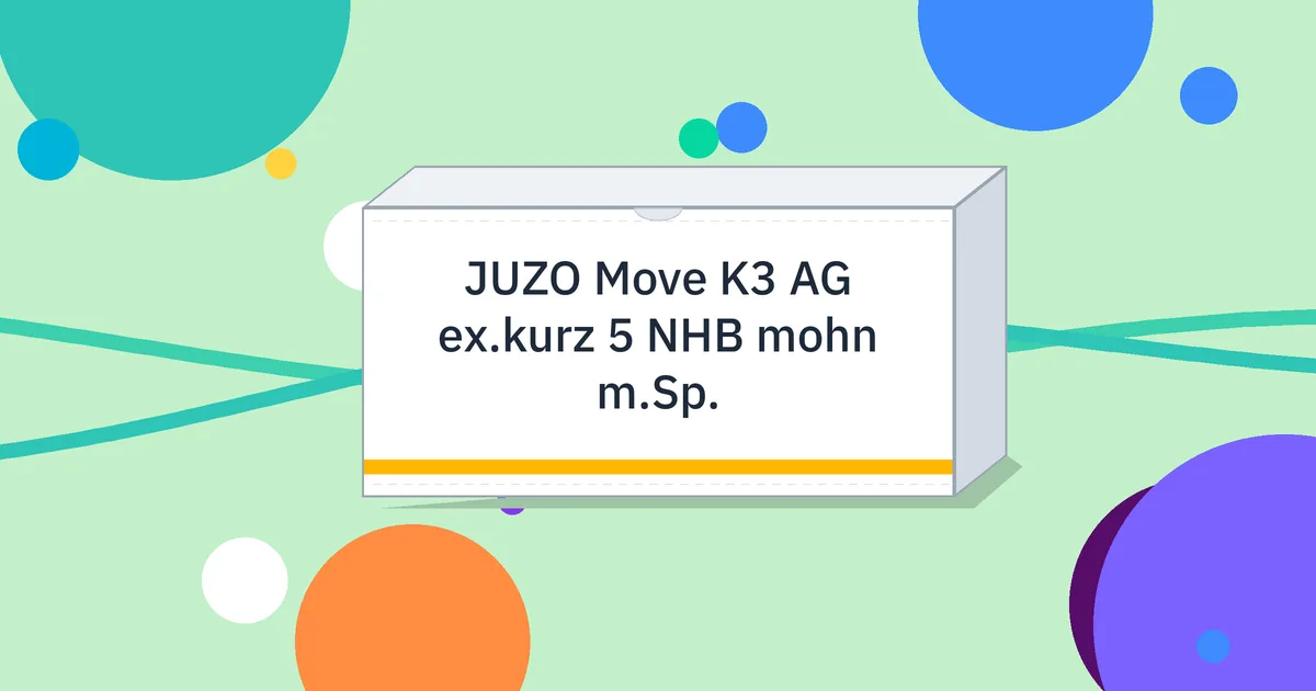 Symbolbild: Packung mit der Aufschrift JUZO Move K3 AG ex.kurz 5 NHB mohn m.Sp. (PZN 18595040) – Verfügbarkeit und Bezug in Apotheken in Frankfurt am Main