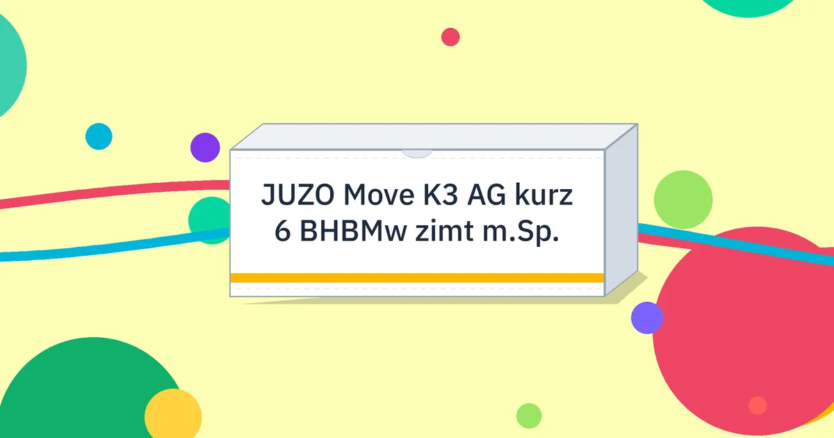 Symbolbild: Packung mit der Aufschrift JUZO Move K3 AG kurz 6 BHBMw zimt m.Sp. (PZN 18580268) – Verfügbarkeit und Bezug in Apotheken in Frankfurt am Main