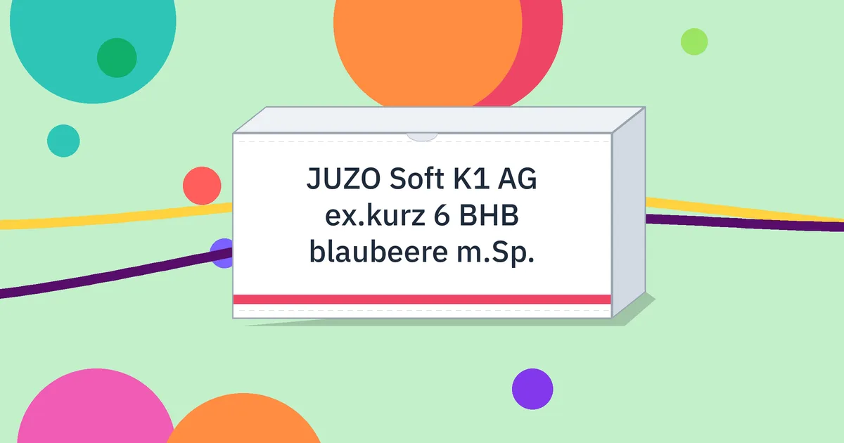 Symbolbild: Packung mit der Aufschrift JUZO Soft K1 AG ex.kurz 6 BHB blaubeere m.Sp. (PZN 14823662) – Verfügbarkeit und Bezug in Apotheken in Frankfurt am Main