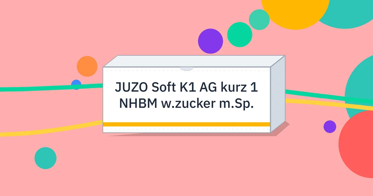Symbolbild: Packung mit der Aufschrift JUZO Soft K1 AG kurz 1 NHBM w.zucker m.Sp. (PZN 15015958) – Verfügbarkeit und Bezug in Apotheken in Frankfurt am Main