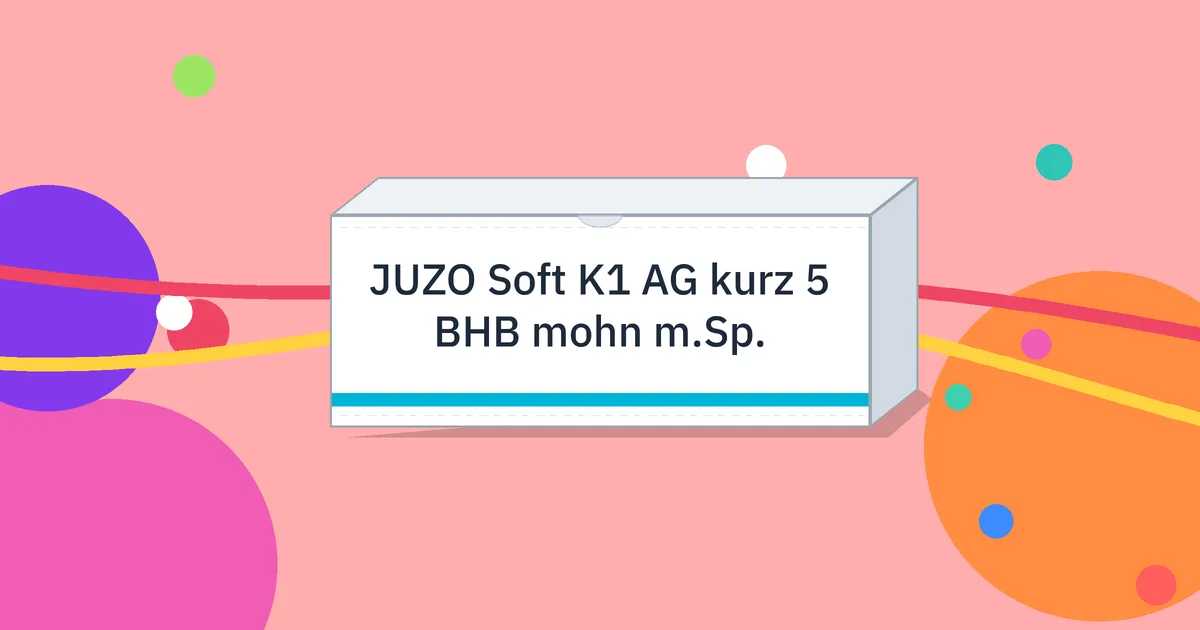 Symbolbild: Packung mit der Aufschrift JUZO Soft K1 AG kurz 5 BHB mohn m.Sp. (PZN 14822496) – Verfügbarkeit und Bezug in Apotheken in Frankfurt am Main