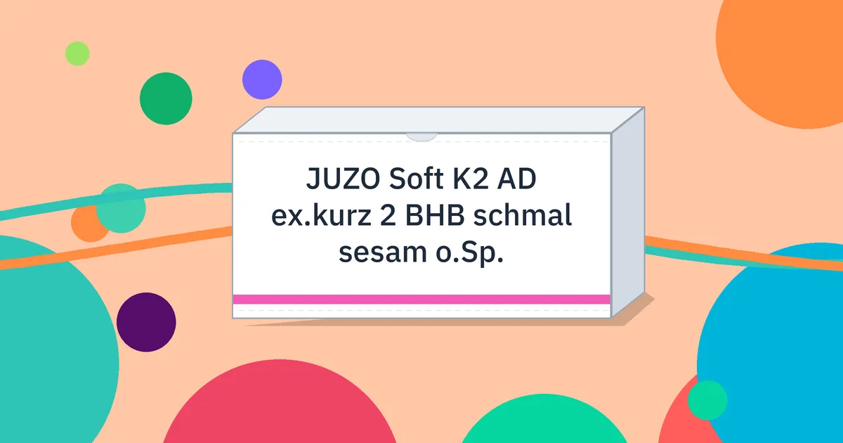 Symbolbild: Packung mit der Aufschrift JUZO Soft K2 AD ex.kurz 2 BHB schmal sesam o.Sp. (PZN 15468329) – Verfügbarkeit und Bezug in Apotheken in Frankfurt am Main