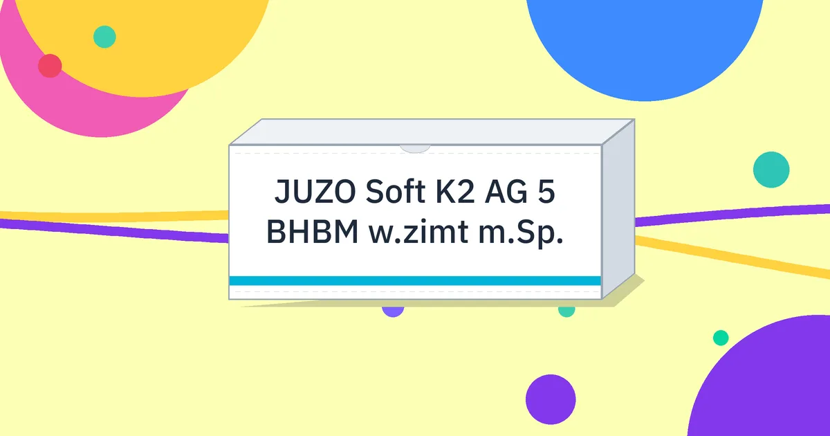 Symbolbild: Packung mit der Aufschrift JUZO Soft K2 AG 5 BHBM w.zimt m.Sp. (PZN 14866772) – Verfügbarkeit und Bezug in Apotheken in Frankfurt am Main