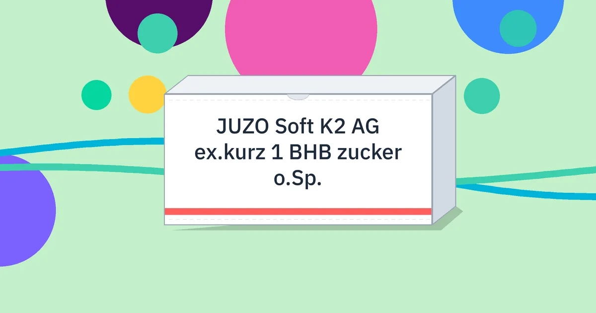 Symbolbild: Packung mit der Aufschrift JUZO Soft K2 AG ex.kurz 1 BHB zucker o.Sp. (PZN 14827861) – Verfügbarkeit und Bezug in Apotheken in Frankfurt am Main