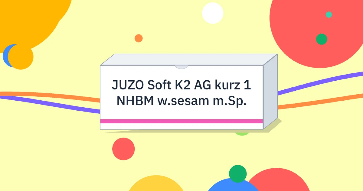 Symbolbild: Packung mit der Aufschrift JUZO Soft K2 AG kurz 1 NHBM w.sesam m.Sp. (PZN 15019761) – Verfügbarkeit und Bezug in Apotheken in Frankfurt am Main
