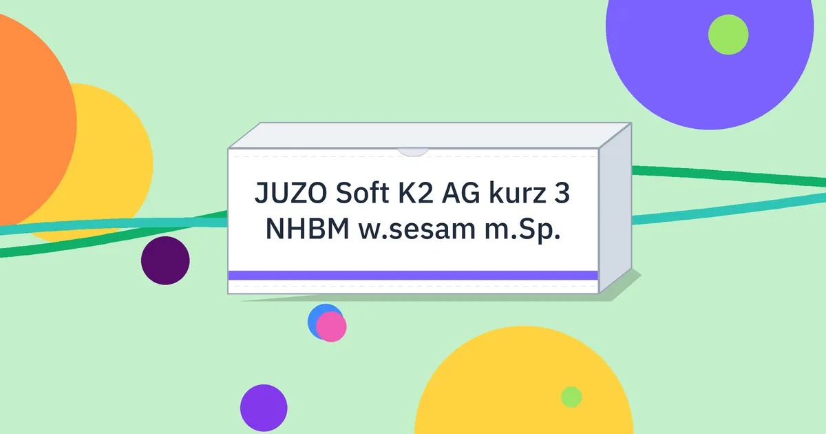 Symbolbild: Packung mit der Aufschrift JUZO Soft K2 AG kurz 3 NHBM w.sesam m.Sp. (PZN 15020304) – Verfügbarkeit und Bezug in Apotheken in Frankfurt am Main