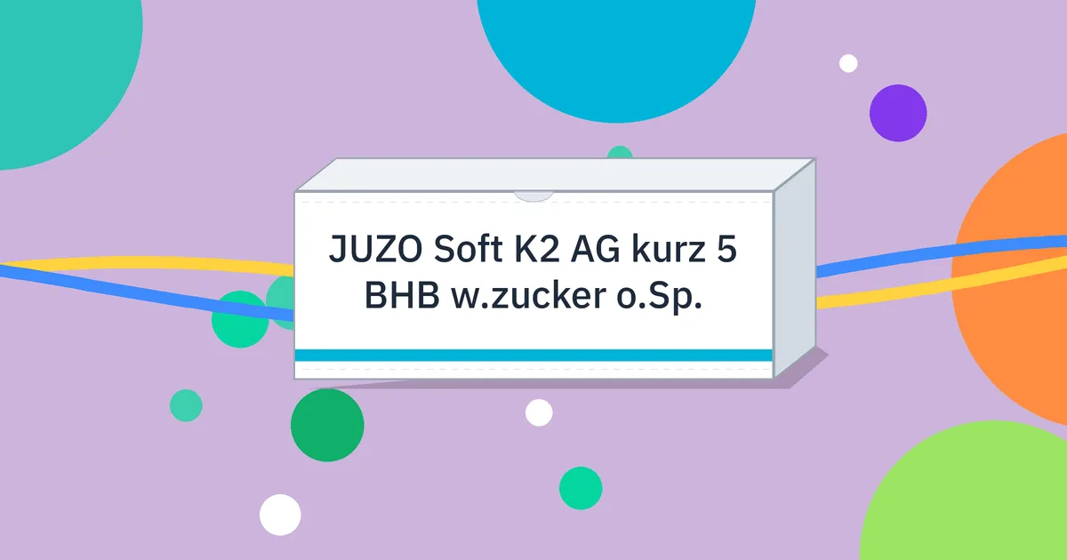 Symbolbild: Packung mit der Aufschrift JUZO Soft K2 AG kurz 5 BHB w.zucker o.Sp. (PZN 14842487) – Verfügbarkeit und Bezug in Apotheken in Frankfurt am Main