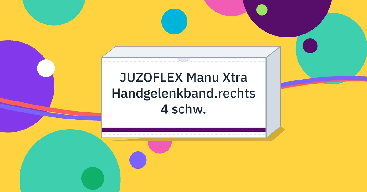 Symbolbild: Packung mit der Aufschrift JUZOFLEX Manu Xtra Handgelenkband.rechts 4 schw. (PZN 16635404) – Verfügbarkeit und Bezug in Apotheken in Frankfurt am Main