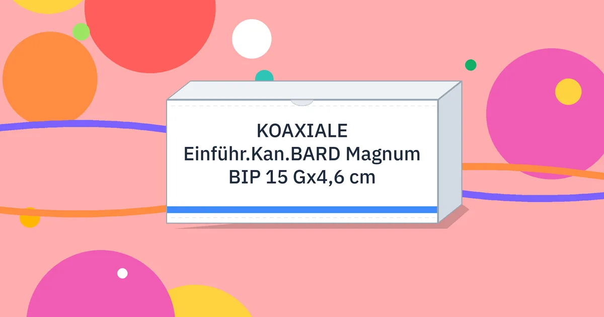 Symbolbild: Packung mit der Aufschrift KOAXIALE Einführ.Kan.BARD Magnum BIP 15 Gx4,6 cm (PZN 04504016) – Verfügbarkeit und Bezug in Apotheken in Frankfurt am Main
