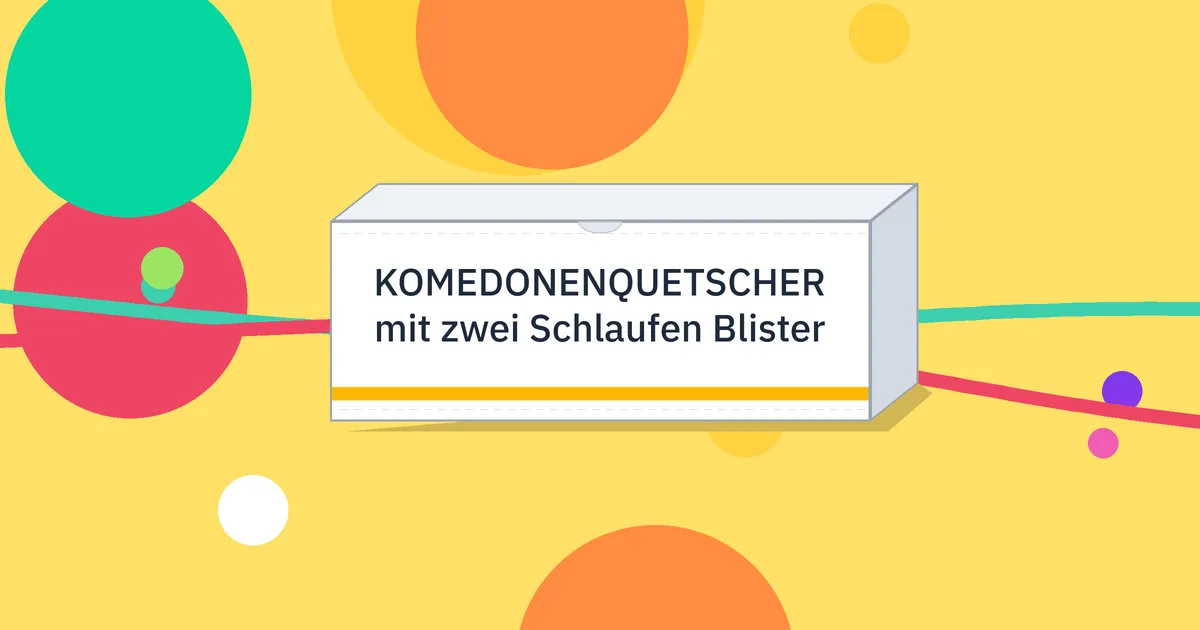 Symbolbild: Packung mit der Aufschrift KOMEDONENQUETSCHER mit zwei Schlaufen Blister (PZN 10349206) – Verfügbarkeit und Bezug in Apotheken in Frankfurt am Main
