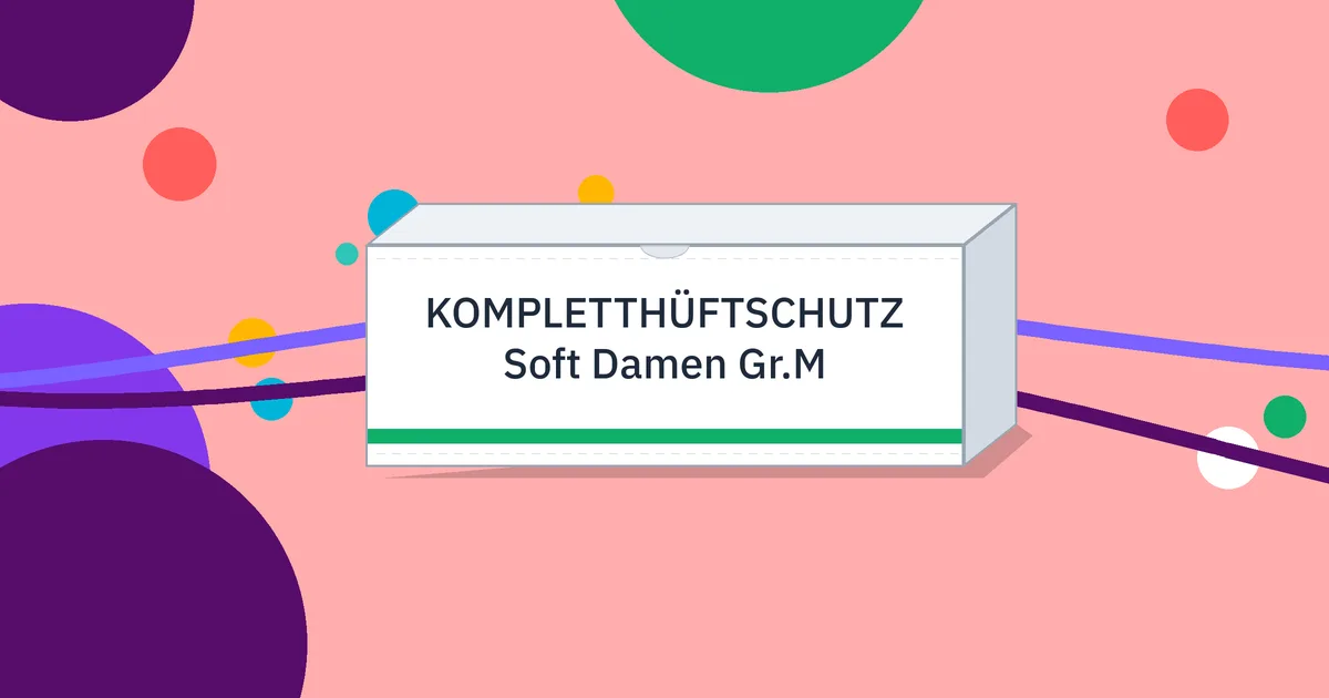 Symbolbild: Packung mit der Aufschrift KOMPLETTHÜFTSCHUTZ Soft Damen Gr.M (PZN 09295965) – Verfügbarkeit und Bezug in Apotheken in Frankfurt am Main