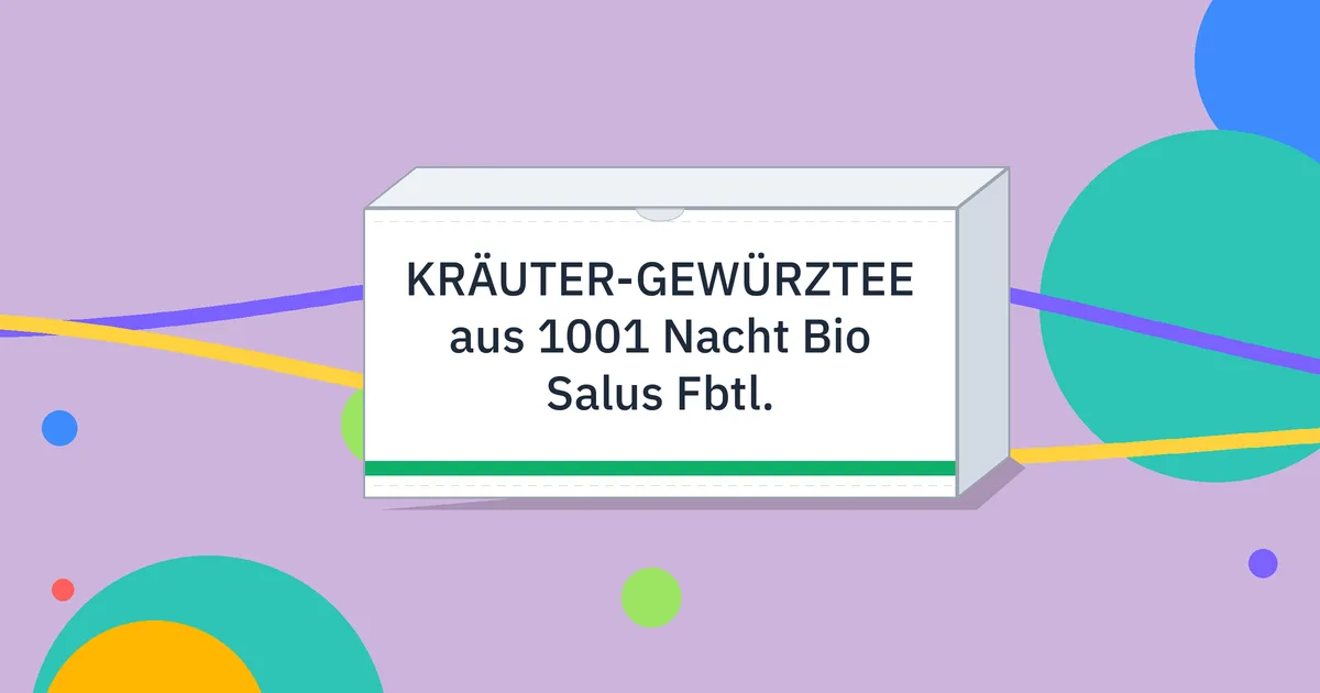 Symbolbild: Packung mit der Aufschrift KRÄUTER-GEWÜRZTEE aus 1001 Nacht Bio Salus Fbtl. (PZN 06415802) – Verfügbarkeit und Bezug in Apotheken in Frankfurt am Main
