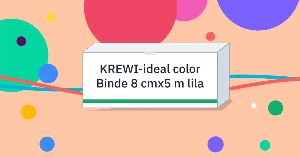 Symbolbild: Packung mit der Aufschrift KREWI-ideal color Binde 8 cmx5 m lila (PZN 17301289) – Verfügbarkeit und Bezug in Apotheken in Frankfurt am Main