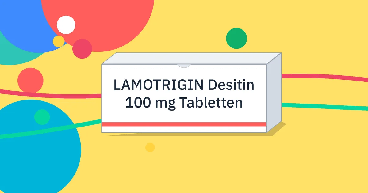 Symbolbild: Packung mit der Aufschrift LAMOTRIGIN Desitin 100 mg Tabletten (PZN 03360822) – Verfügbarkeit und Bezug in Apotheken in Frankfurt am Main