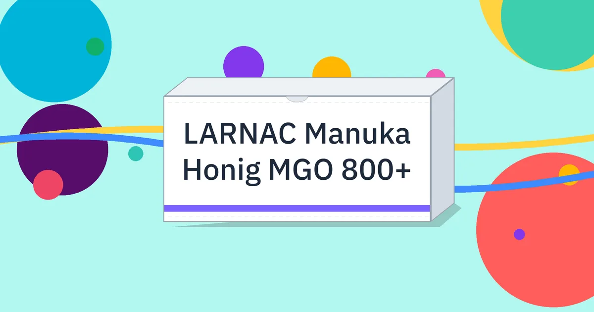 Symbolbild: Packung mit der Aufschrift LARNAC Manuka Honig MGO 800+ (PZN 20865854) – Verfügbarkeit und Bezug in Apotheken in Frankfurt am Main