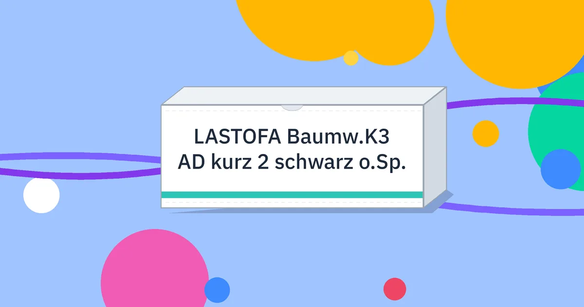 Symbolbild: Packung mit der Aufschrift LASTOFA Baumw.K3 AD kurz 2 schwarz o.Sp. (PZN 01953771) – Verfügbarkeit und Bezug in Apotheken in Frankfurt am Main
