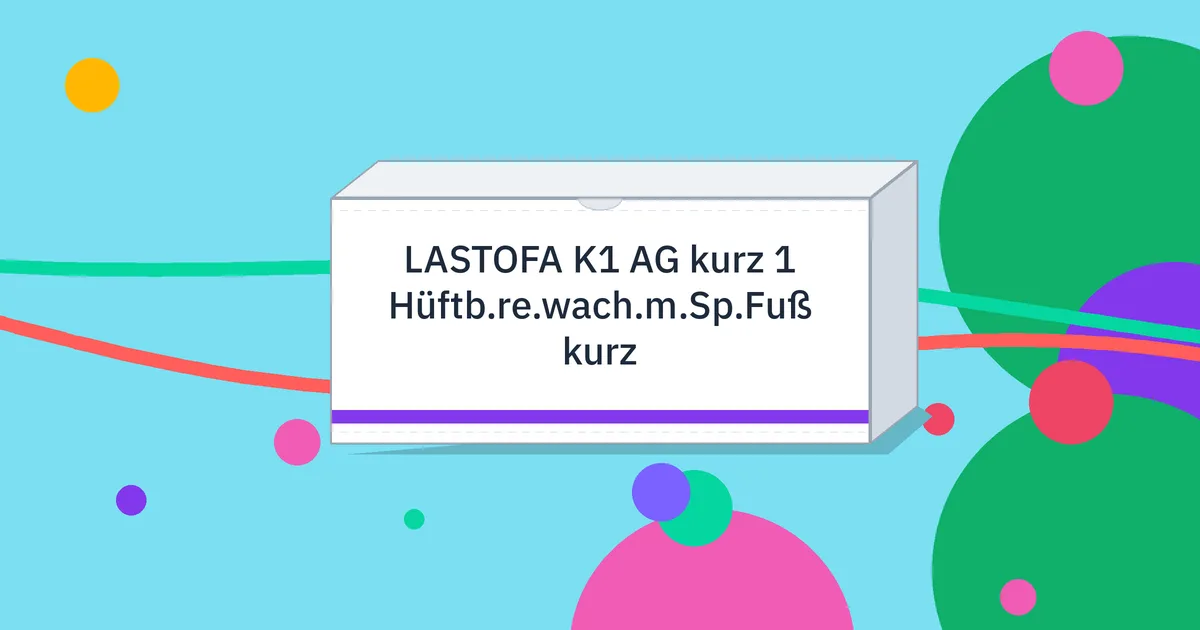 Symbolbild: Packung mit der Aufschrift LASTOFA K1 AG kurz 1 Hüftb.re.wach.m.Sp.Fuß kurz (PZN 13797365) – Verfügbarkeit und Bezug in Apotheken in Frankfurt am Main