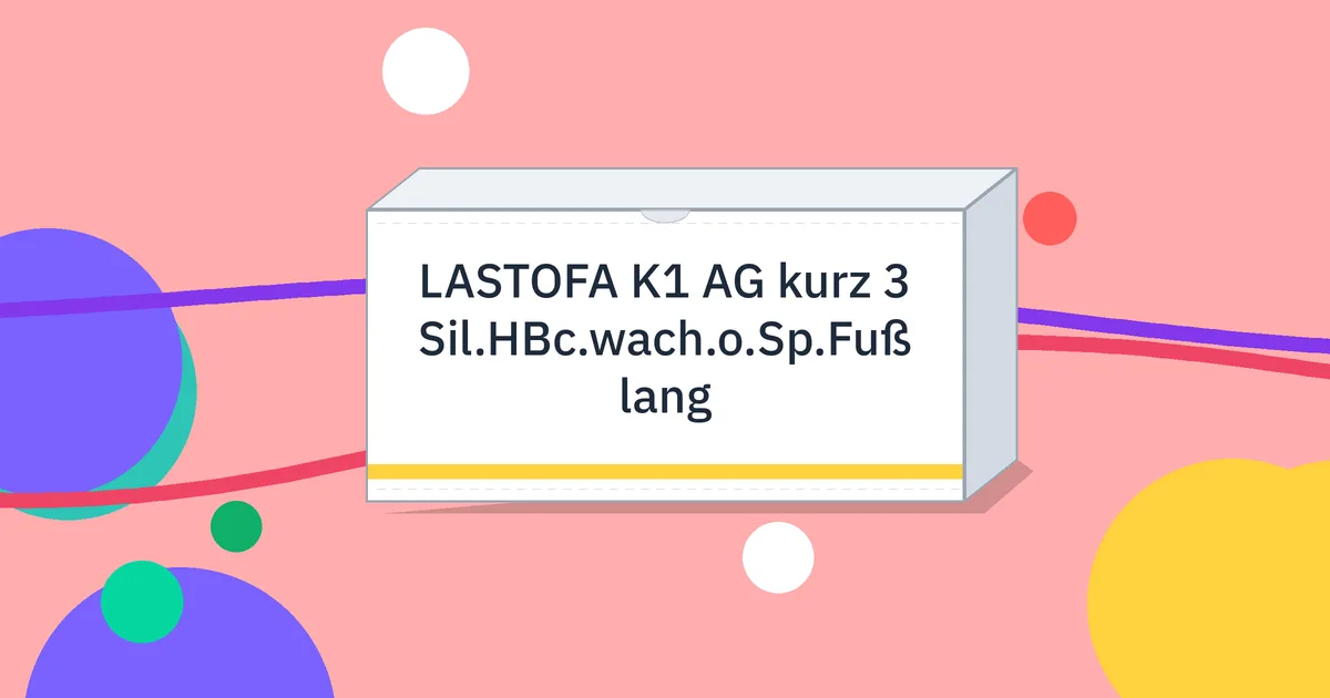 Symbolbild: Packung mit der Aufschrift LASTOFA K1 AG kurz 3 Sil.HBc.wach.o.Sp.Fuß lang (PZN 14148290) – Verfügbarkeit und Bezug in Apotheken in Frankfurt am Main