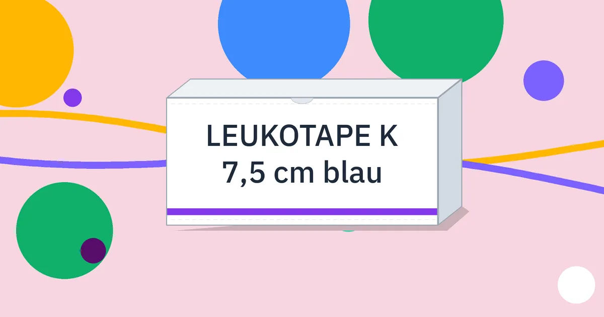 Symbolbild: Packung mit der Aufschrift LEUKOTAPE K 7,5 cm blau (PZN 01907446) – Verfügbarkeit und Bezug in Apotheken in Frankfurt am Main