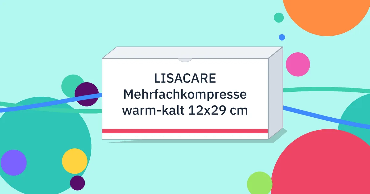 Symbolbild: Packung mit der Aufschrift LISACARE Mehrfachkompresse warm-kalt 12x29 cm (PZN 19821828) – Verfügbarkeit und Bezug in Apotheken in Frankfurt am Main