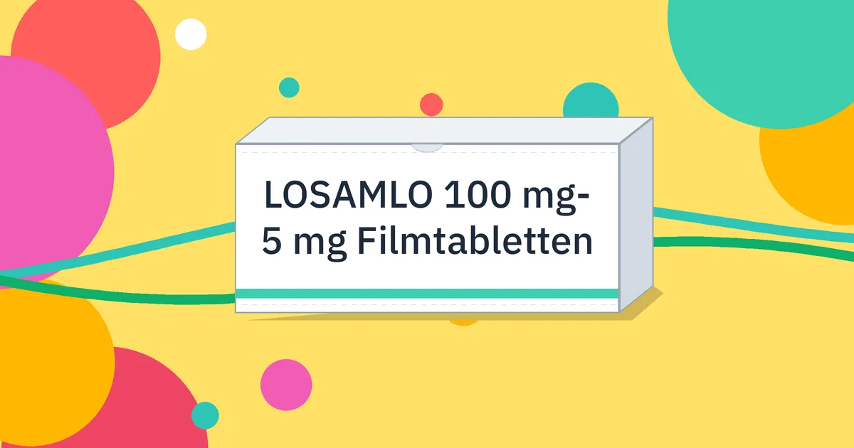 Symbolbild: Packung mit der Aufschrift LOSAMLO 100 mg-5 mg Filmtabletten (PZN 10536345) – Verfügbarkeit und Bezug in Apotheken in Frankfurt am Main