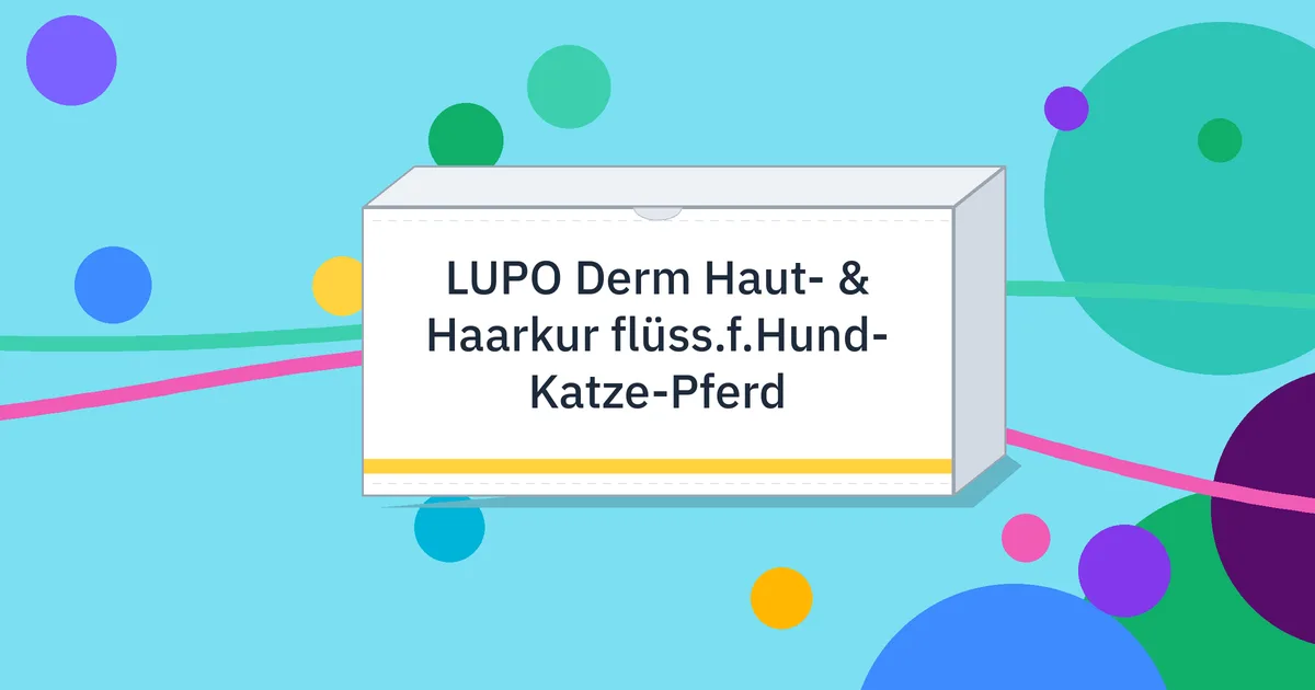 Symbolbild: Packung mit der Aufschrift LUPO Derm Haut- & Haarkur flüss.f.Hund-Katze-Pferd (PZN 19253301) – Verfügbarkeit und Bezug in Apotheken in Frankfurt am Main