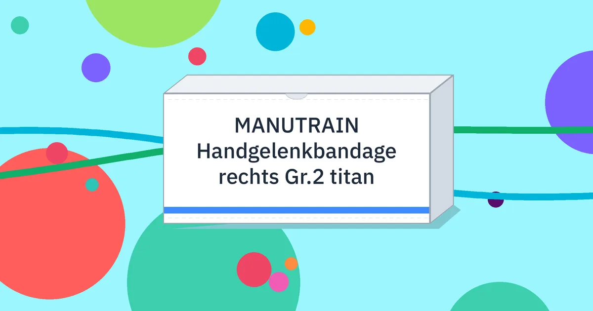 Symbolbild: Packung mit der Aufschrift MANUTRAIN Handgelenkbandage rechts Gr.2 titan (PZN 01285890) – Verfügbarkeit und Bezug in Apotheken in Frankfurt am Main