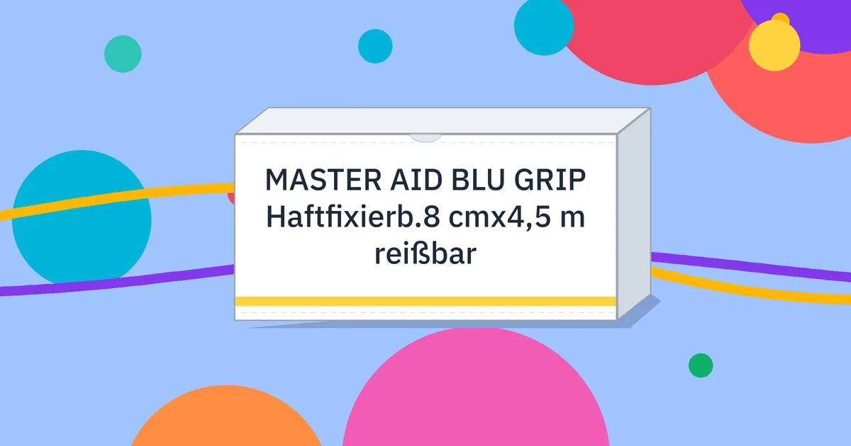 Symbolbild: Packung mit der Aufschrift MASTER AID BLU GRIP Haftfixierb.8 cmx4,5 m reißbar (PZN 10067962) – Verfügbarkeit und Bezug in Apotheken in Frankfurt am Main