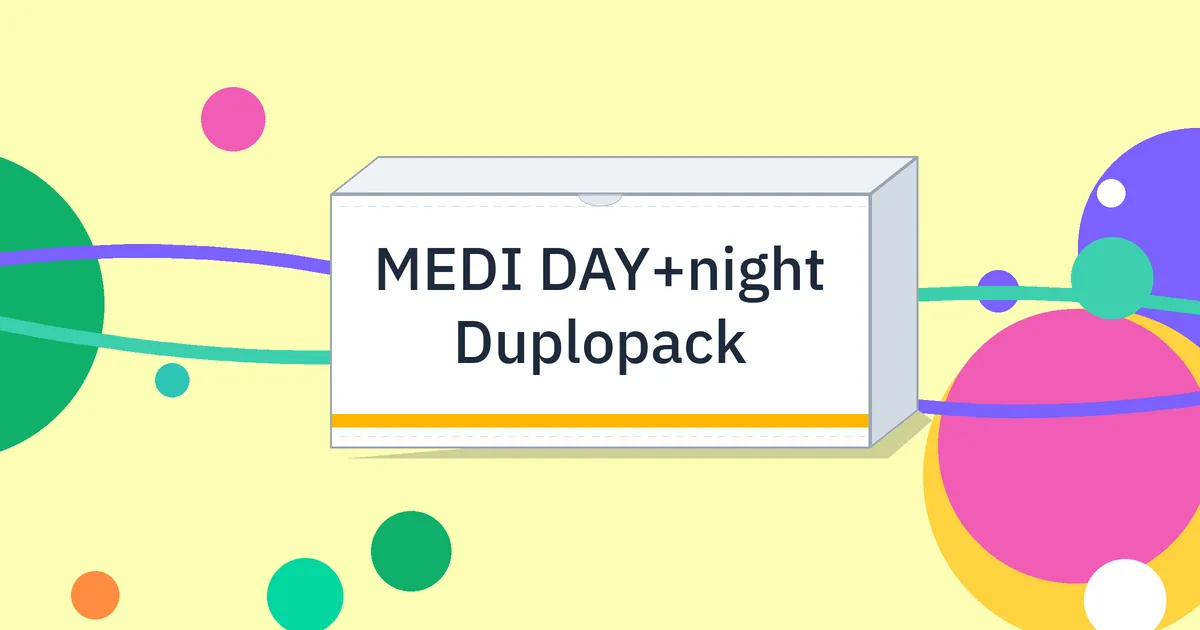 Symbolbild: Packung mit der Aufschrift MEDI DAY+night Duplopack (PZN 12355837) – Verfügbarkeit und Bezug in Apotheken in Frankfurt am Main