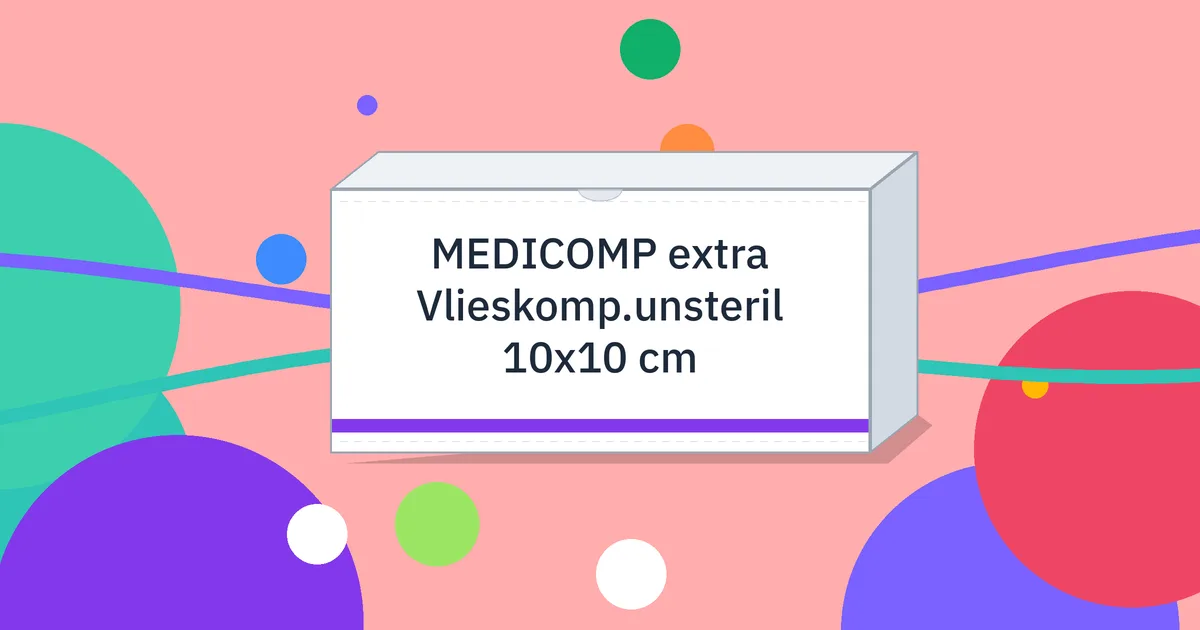 Symbolbild: Packung mit der Aufschrift MEDICOMP extra Vlieskomp.unsteril 10x10 cm (PZN 12593821) – Verfügbarkeit und Bezug in Apotheken in Frankfurt am Main