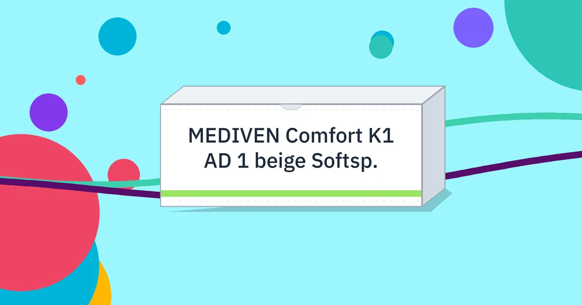 Symbolbild: Packung mit der Aufschrift MEDIVEN Comfort K1 AD 1 beige Softsp. (PZN 14559509) – Verfügbarkeit und Bezug in Apotheken in Frankfurt am Main
