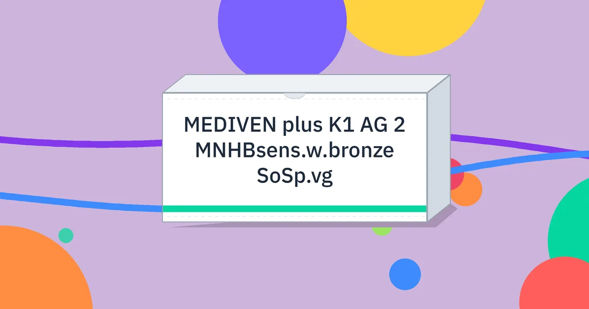 Symbolbild: Packung mit der Aufschrift MEDIVEN plus K1 AG 2 MNHBsens.w.bronze SoSp.vg (PZN 15919080) – Verfügbarkeit und Bezug in Apotheken in Frankfurt am Main