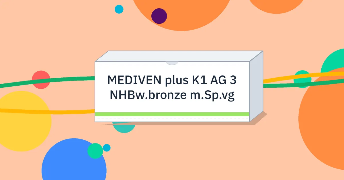 Symbolbild: Packung mit der Aufschrift MEDIVEN plus K1 AG 3 NHBw.bronze m.Sp.vg (PZN 15923845) – Verfügbarkeit und Bezug in Apotheken in Frankfurt am Main