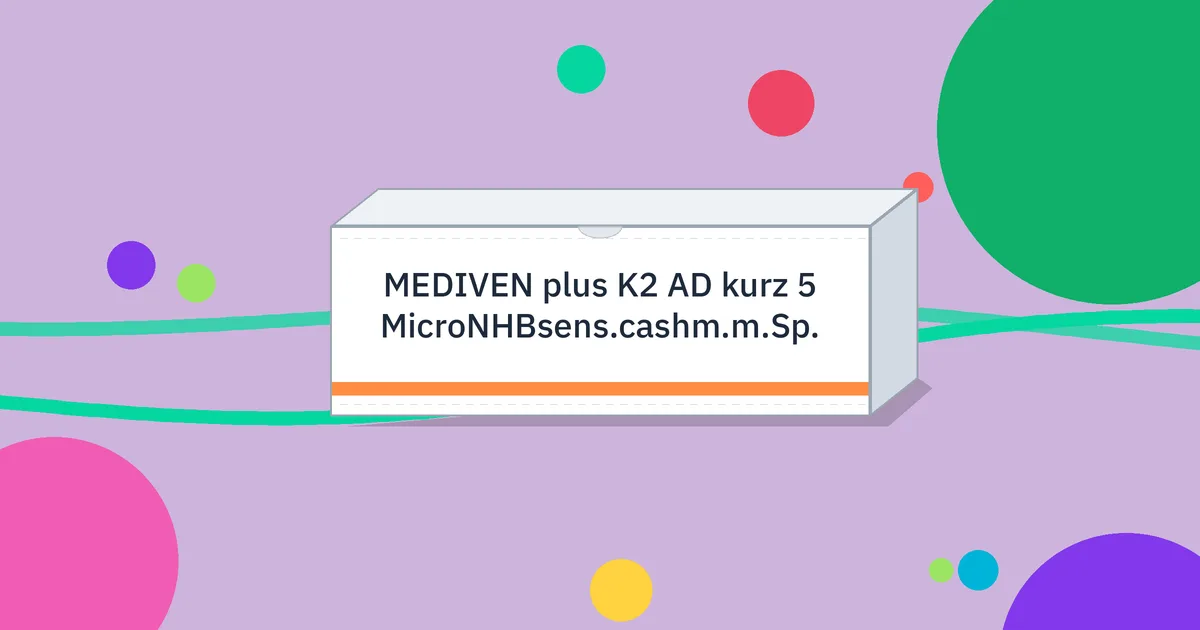 Symbolbild: Packung mit der Aufschrift MEDIVEN plus K2 AD kurz 5 MicroNHBsens.cashm.m.Sp. (PZN 15933714) – Verfügbarkeit und Bezug in Apotheken in Frankfurt am Main
