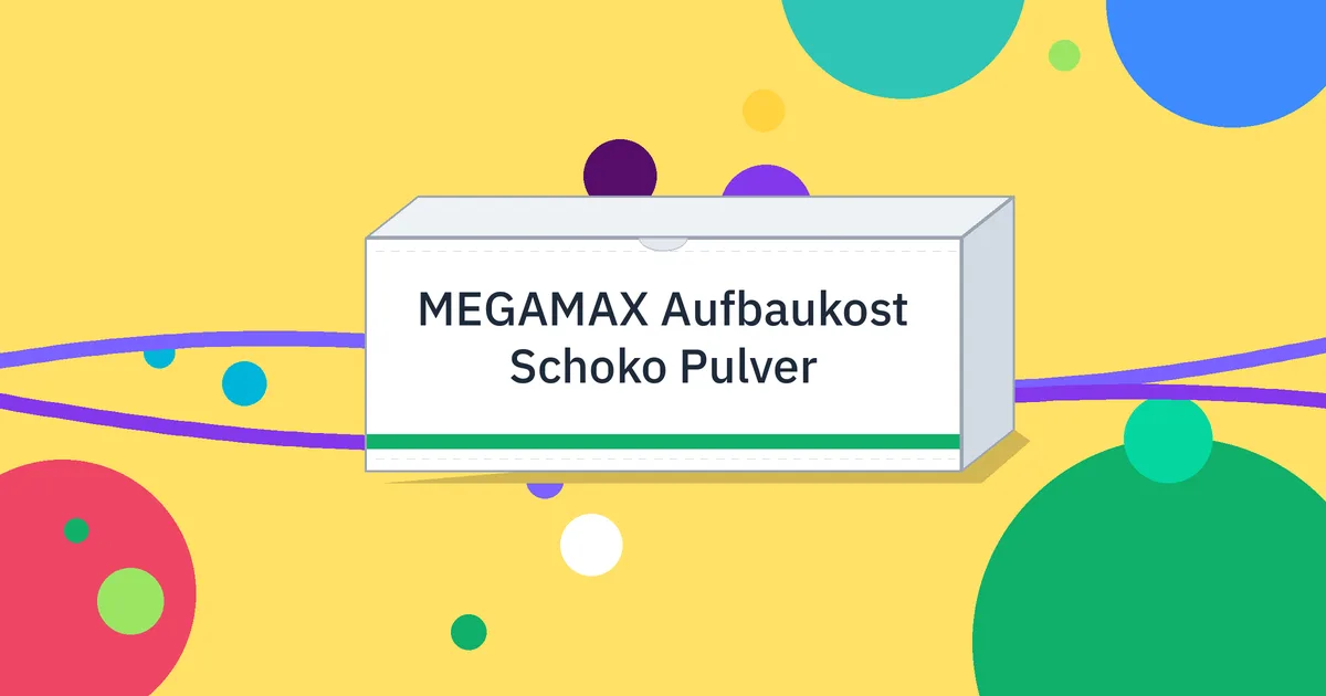Symbolbild: Packung mit der Aufschrift MEGAMAX Aufbaukost Schoko Pulver (PZN 12896148) – Verfügbarkeit und Bezug in Apotheken in Frankfurt am Main