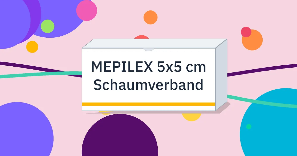 Symbolbild: Packung mit der Aufschrift MEPILEX 5x5 cm Schaumverband (PZN 19702006) – Verfügbarkeit und Bezug in Apotheken in Frankfurt am Main